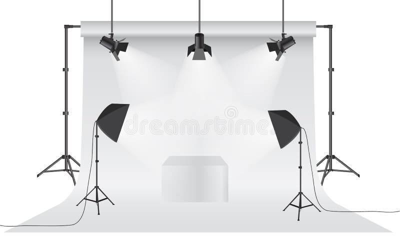 Empty Photo Studio. Realistic 3D White Backdrop Paper with Tripod Mock ...