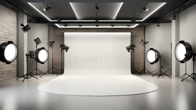 Empty Photo Studio Room with Studio Lights and White Backdrop AI ...