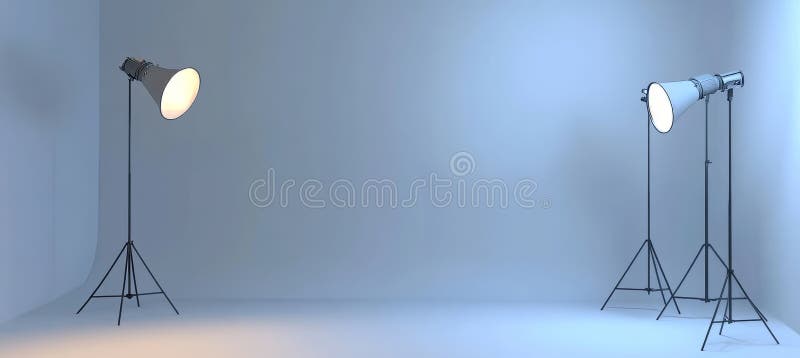 Empty Photo Studio with Two Lighting Equipment Setups and a Clean White ...