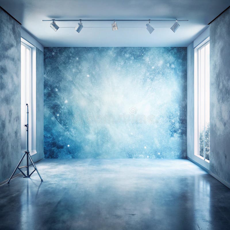 Empty Photographer Studio with Blue and White Gradient Walls Stock ...