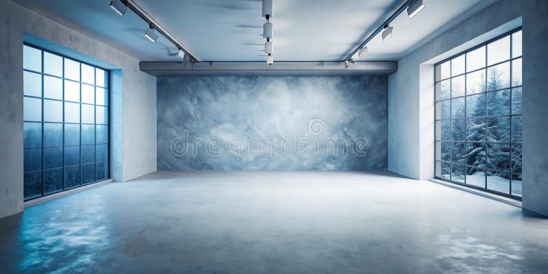 Empty Photographer Studio with Clear Blue Backdrop Stock Photo - Image ...