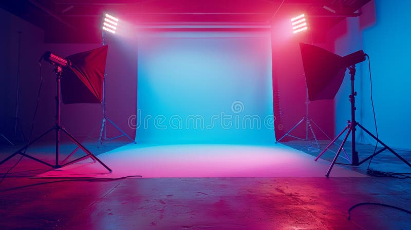 Empty Photography Studio with Colorful Lighting Stock Photo - Image of ...