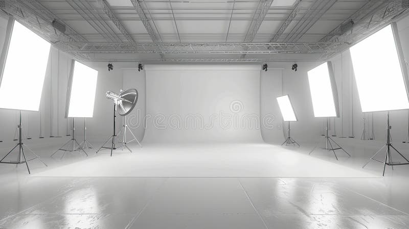 Empty Photography Studio with Lighting Equipment Stock Illustration ...