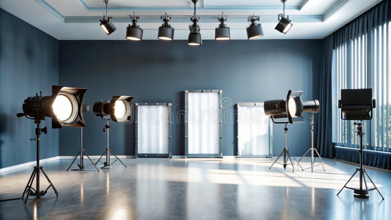 Empty Photography Studio with Professional Lighting Equipment and a ...