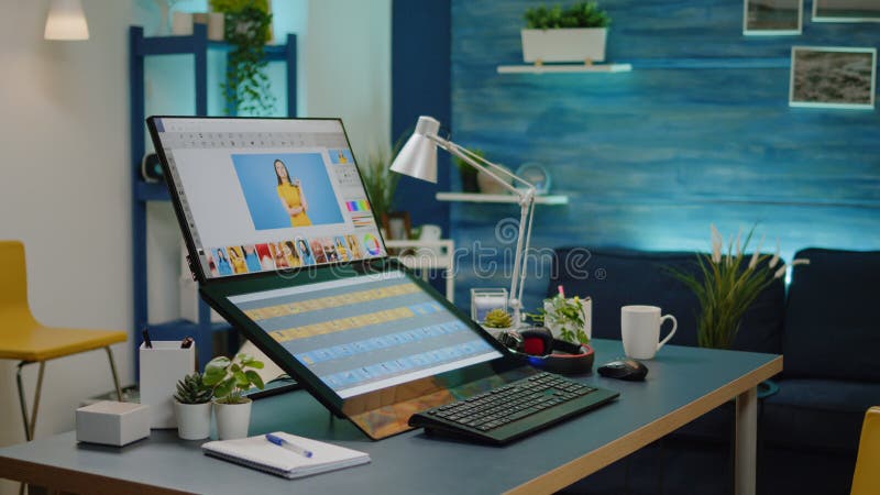 Empty Photography Studio with Retouching Software Stock Image - Image ...