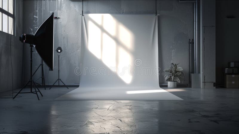 Empty Photography Studio Setup with Lighting Equipment Stock Image ...