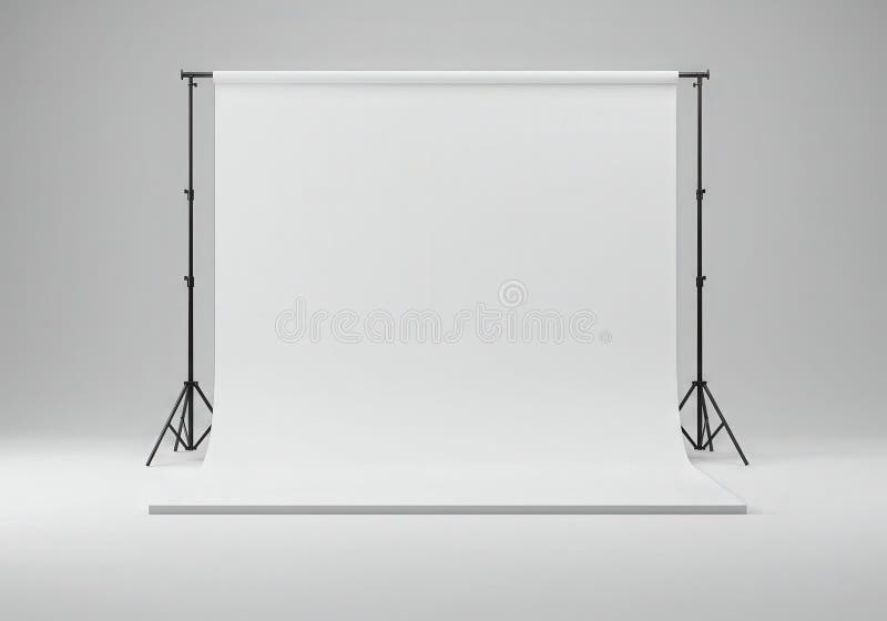 Empty Photography Studio with White Backdrop and Professional Lighting ...