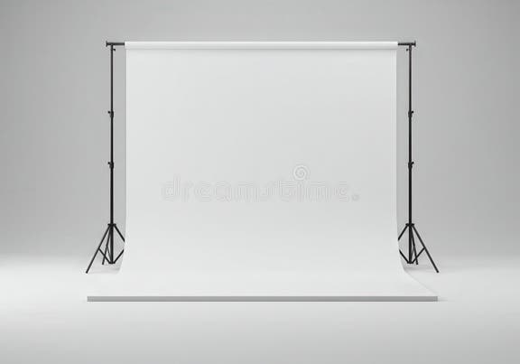 Empty Photography Studio with White Backdrop and Professional Lighting ...
