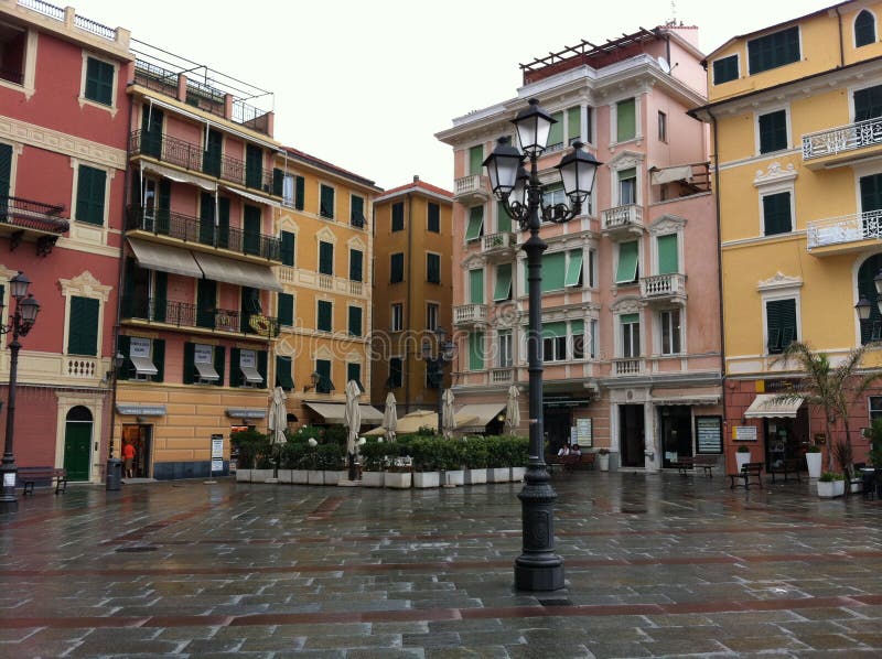 Empty Piazza with Old-fashioned Lantern in Varazze, Italy Stock Image ...
