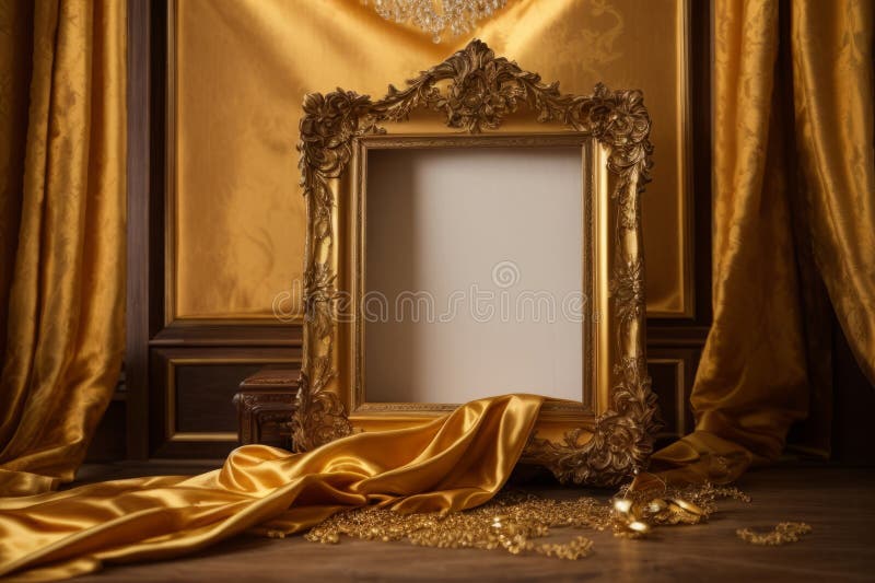The Empty Picture Frame is Adorned with Intricate Golden Silk Threads ...