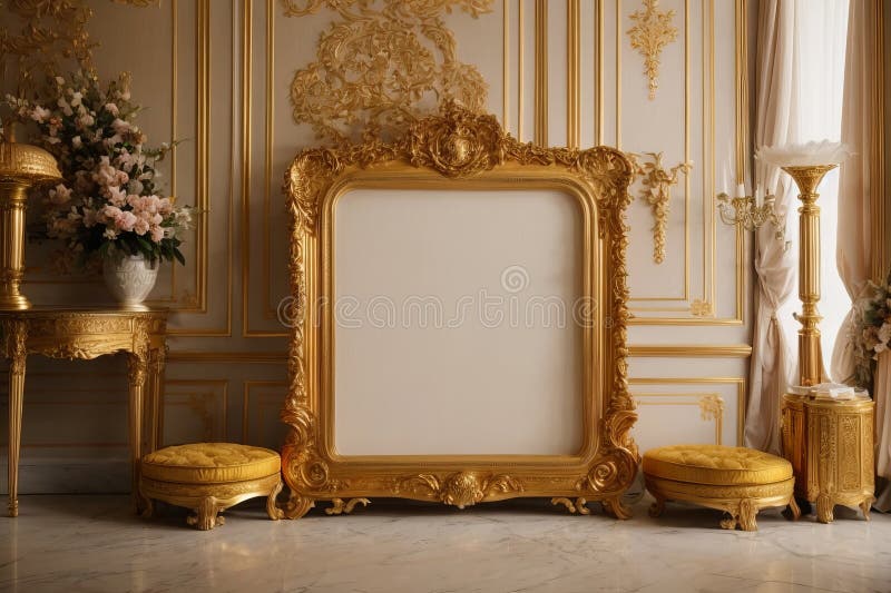 The Empty Picture Frame is Adorned with Intricate Golden Silk Threads ...