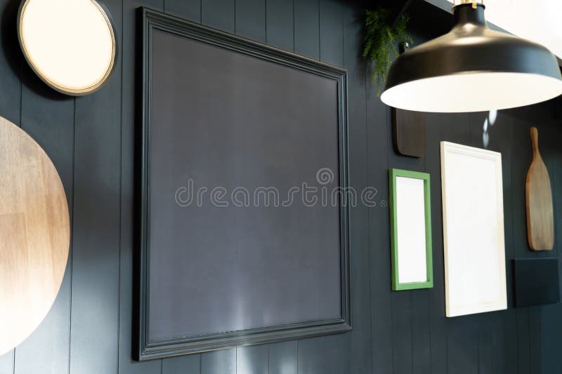 Empty Picture Frame on Black Wall the Shop is Decorated in a Modern ...