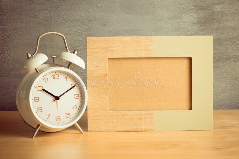 Empty Picture Frame with Clock on Table Stock Photo - Image of number ...