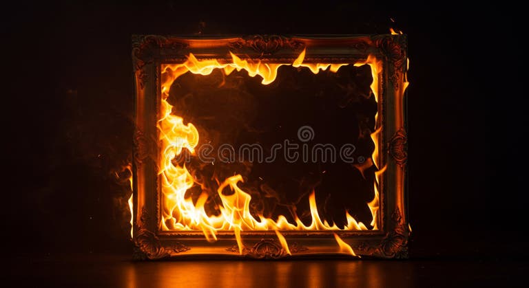 Empty Picture Frame on Fire with Flames Stock Illustration ...