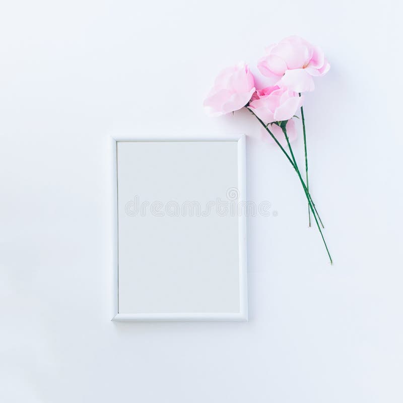 Empty Picture Frame with Pink Roses Stock Image - Image of view ...