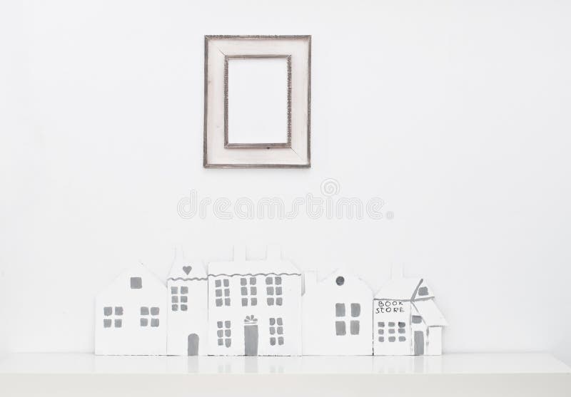 Empty Picture Frame and Small Houses Stock Image - Image of decoration ...