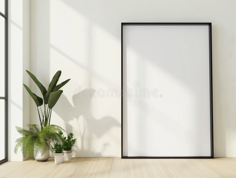 Empty Picture Frame, Vertical Black Poster Frame Standing on Light ...