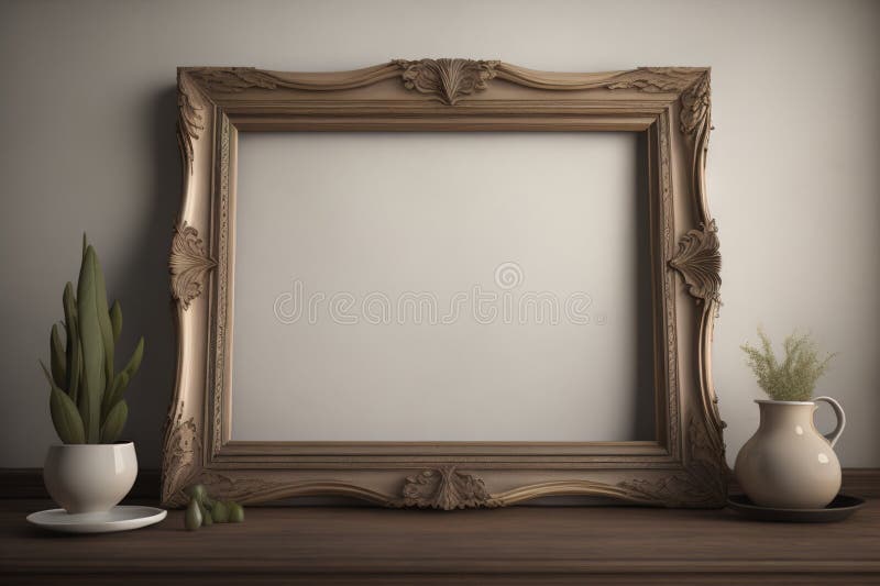 Empty Picture Frame on the Wooden Table. Generative Ai Stock ...