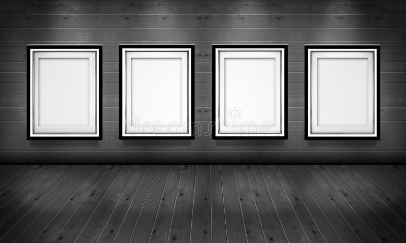 Empty Picture Frames in the Art Gallery Room Stock Illustration ...