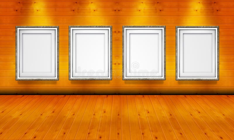 Empty Picture Frames in the Art Gallery Wood Room Stock Illustration ...