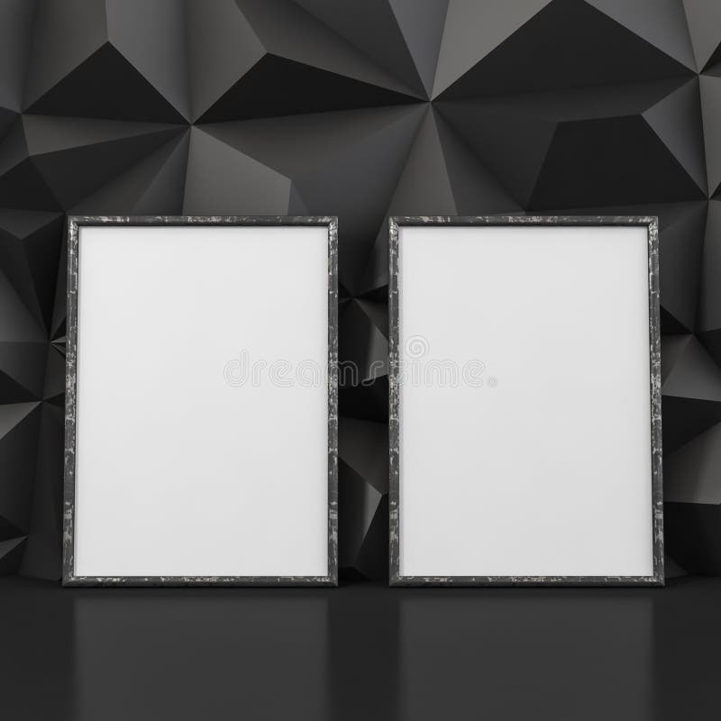 Empty Picture Frames on a Black Embossed Background - 3D Illustration ...