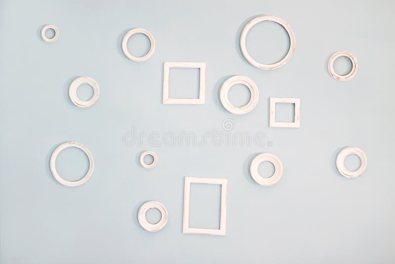 Empty Picture Frames on the Blue Wall Stock Photo - Image of pattern ...