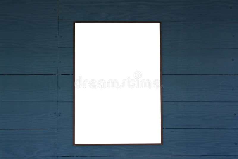Empty Picture Frames on a Dark Wooden Blue Wall Stock Image - Image of ...