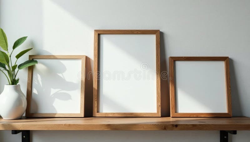 Empty Picture Frames Displayed on Rustic Wooden Shelf, Sizes, Memory ...