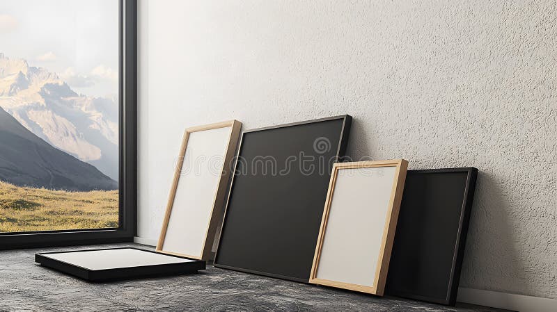Empty Picture Frames in Modern Interior Space Stock Illustration ...