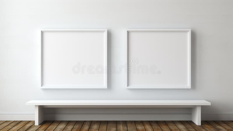 Empty Picture Frames on Wall, White Inside Painting Frames Mockup Stock ...