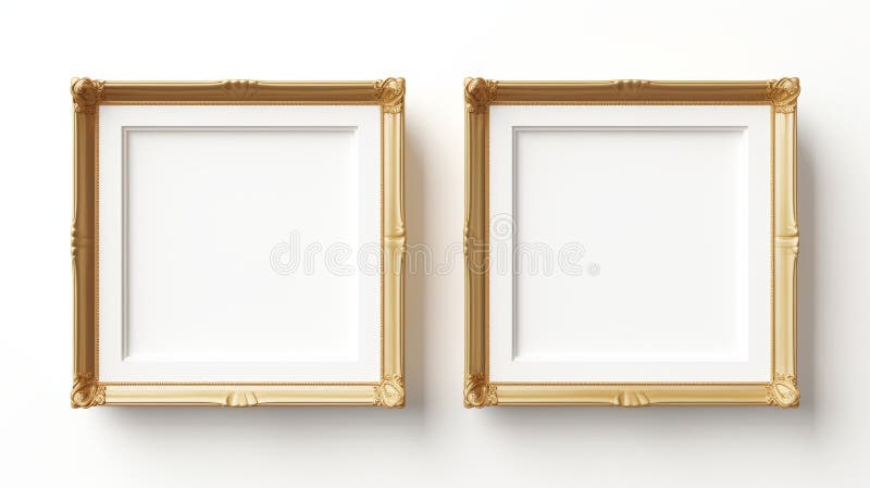 Empty Picture Frames on Wall, White Inside Painting Frames Mockup Stock ...