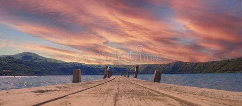 Empty Pier at Lake Ground Perspective View - Dusk Sunrise Stock Image ...