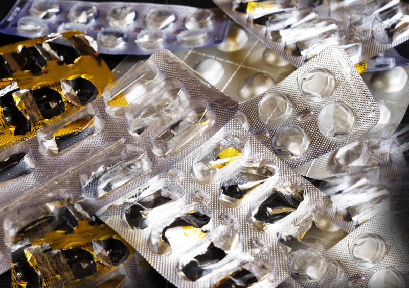 Empty Pill Boxes on the Black Table Stock Photo - Image of chemical ...