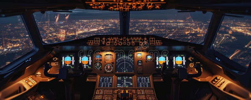 Cockpit Pilot Flight Deck Display. Throttle Jet Cabin with Control ...