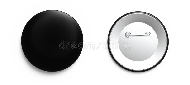 Empty Pin Badges Black Color Front and Back View on White Background ...
