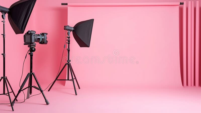 An Empty Pink Background in a Modern Photo Studio with Lighting ...