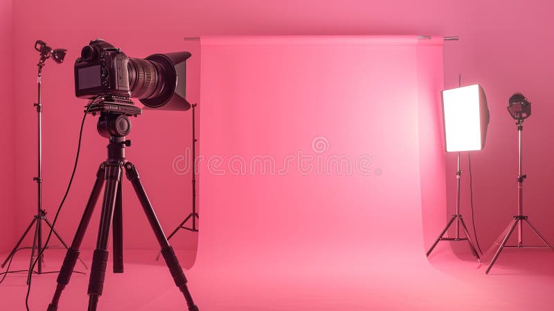 An Empty Pink Background in a Modern Photo Studio with Lighting ...