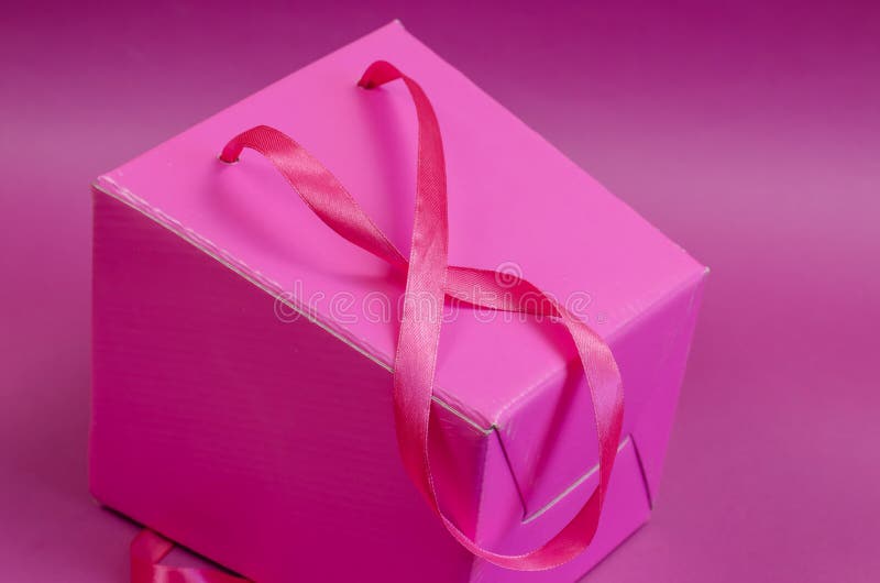 Empty Pink Gift Box on a Pink Background Stock Image - Image of ...