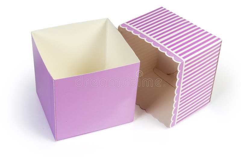 Empty Pink Rectangular Cardboard Gift Box with Open Striped Lid Stock ...