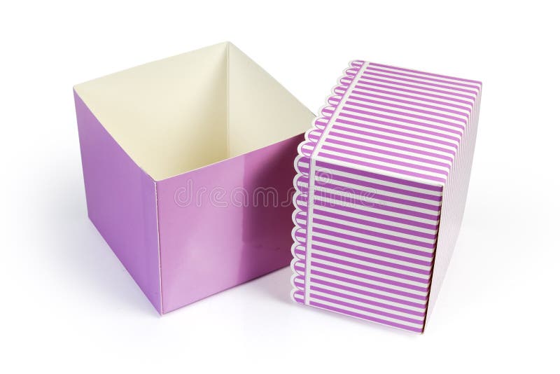 Empty Pink Rectangular Cardboard Gift Box and Removed Striped Lid Stock ...