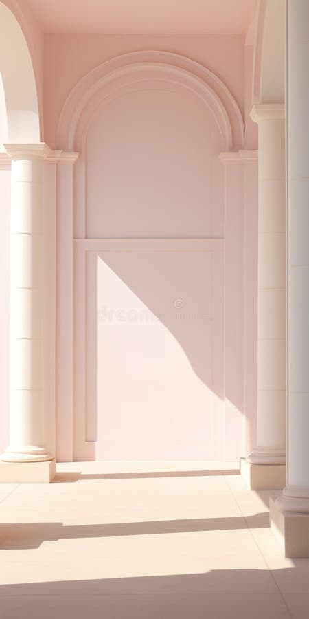 Minimal Classical Architecture Pink Room with White Columns Stock ...