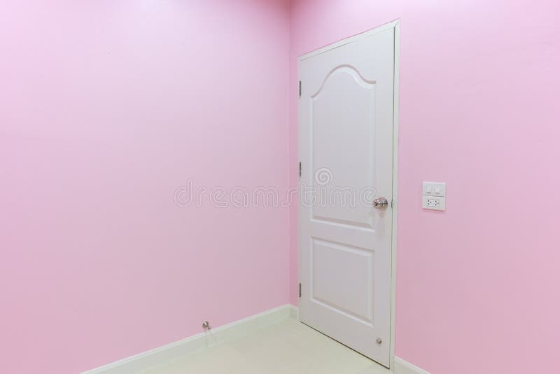 Empty pink room with door stock photo. Image of room - 91633308
