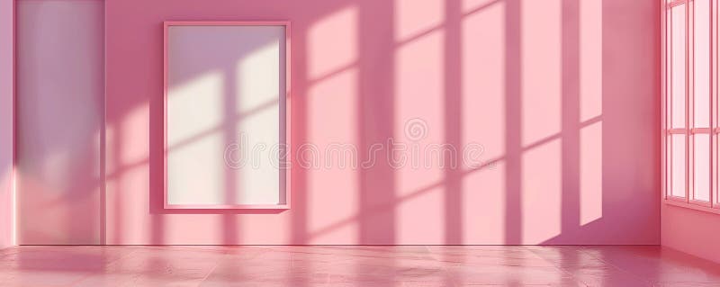 Empty Pink Room with Large Windows Casting Shadows, Pastel Interior ...