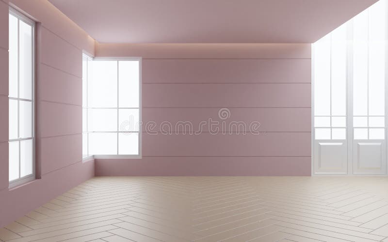 Empty Pink Room with Window Overlooking the Outside.3d Rendering Stock ...