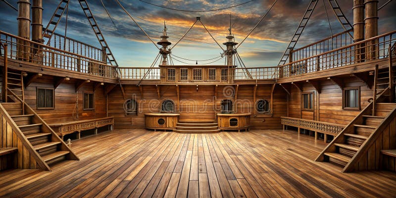 Empty Pirate Ship Deck Background for Theater Stage Scene AI Generative ...