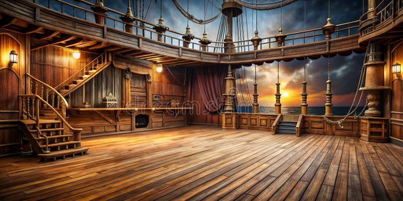 Empty Pirate Ship Deck Background for Theater Stage Scene Generative AI ...