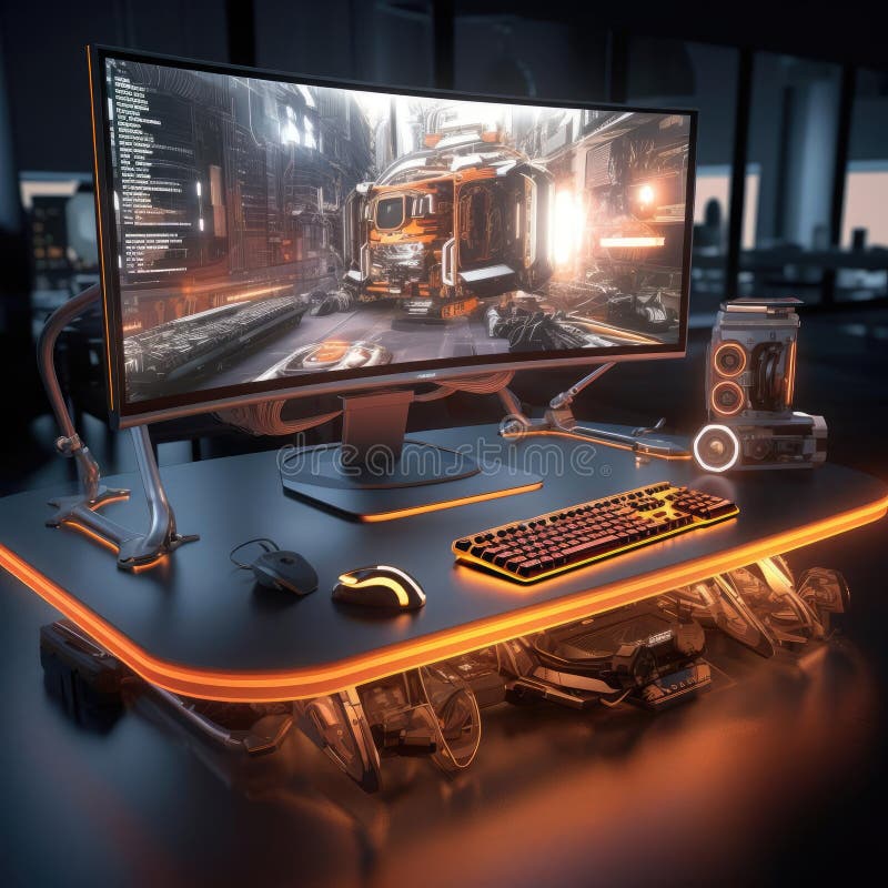 The Computer Desk of the Programmer of the Future Stock Illustration ...