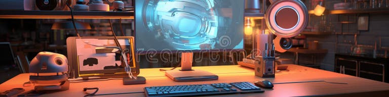 The Computer Desk of the Programmer of the Future Stock Illustration ...