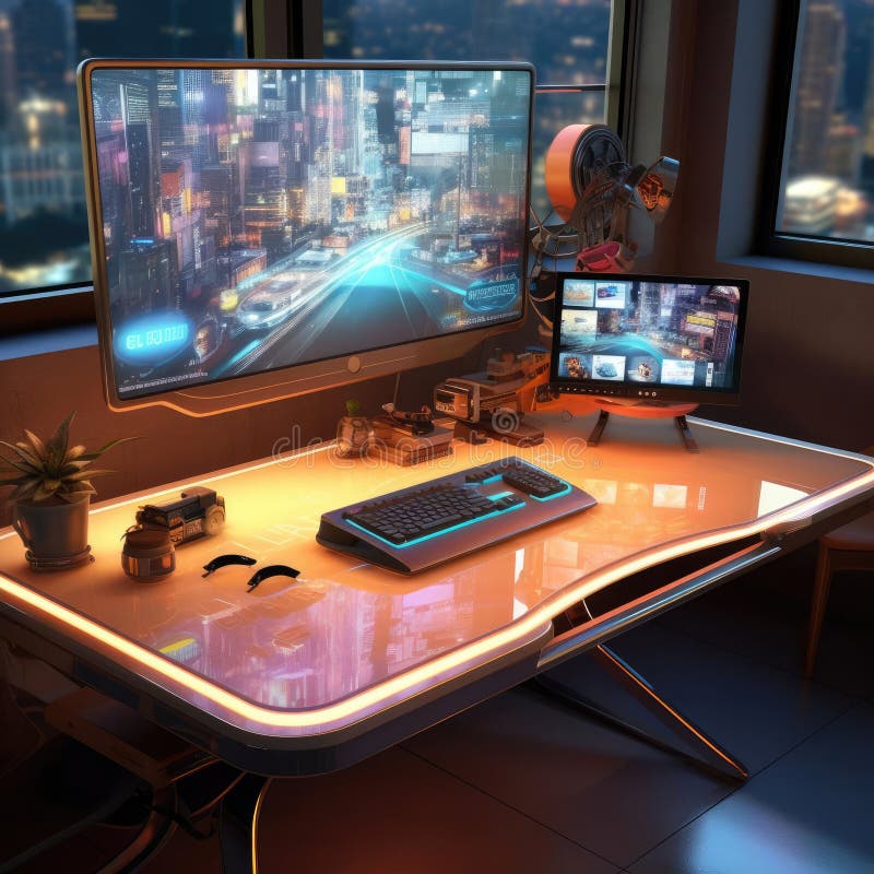 The Computer Desk of the Programmer of the Future Stock Photo - Image ...