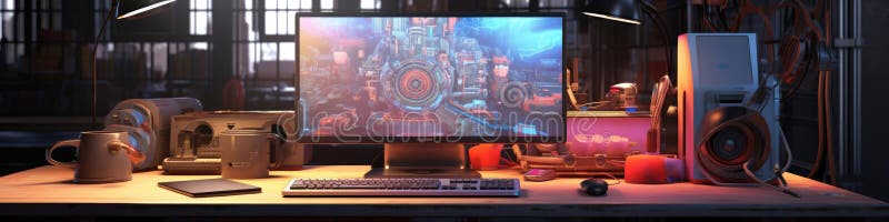 The Computer Desk of the Programmer of the Future Stock Photo - Image ...